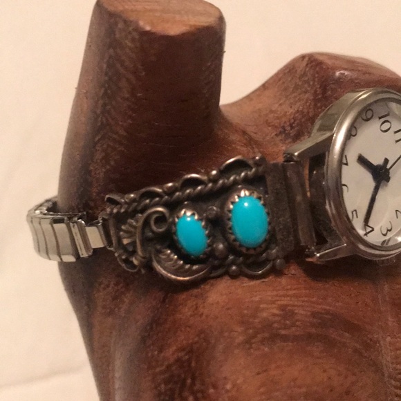 Accessories | Native Turquoise Silver Watch Old Pawn Heavy Well Made ...